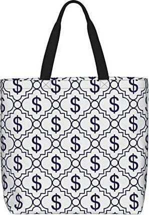 Generic Sac Fourre-Tout Motif De Signes Dollar Sac Fourre-Tout En Toile De Grande Capacit&eacute; R&eacute;utilisable Sacs En Toile Pour Femmes, Pour &Eacute;cole, Voyage, Shoppin