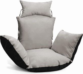 MG Design Hängesessel Kissen Grau - Outdoor Auflage mit Kopfstütze & Bindeschnüren, wetterfest & komfortabel gefüllt