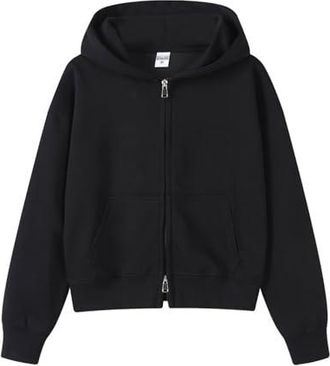 Generic 2026 Vestes courtes &agrave; capuche et fermeture &eacute;clair pour femmes, style cor&eacute;en et sweat-shirt d&eacute;contract&eacute;, Noir, 3XL