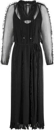 Riani Femme, Robes, Noir, Taille: 44 FR Robe maxi en mousseline de soie de style boh&egrave;me avec d&eacute;tails &agrave; volants