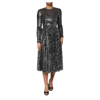 Dolce & Gabbana Schwarzes Pailletten A-Linie Midi Kleid - - Dresses - Damen - Schwarzk - S