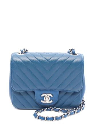 Chanel sac porté épaule à matelassage chevron (2017-2018) - Bleu