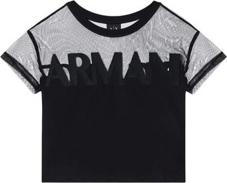 A|X Armani Exchange Femme, Tops, Noir, Taille: 38 FR T-shirt &agrave; Manches Courtes et Col Rond en Coton