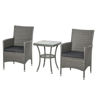 OUTSUNNY Polyrattan Gartenm&ouml;bel Set, Outdoor Lounge Balkonm&ouml;bel f&uuml;r 2 Personen, 3-teilig Sitzgruppe, 2 St&uuml;hle, Tisch Sitzkissen, Gartenlounge f&uuml;r Garten
