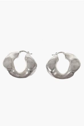 Jil Sander Matt Brass Asymmetric Hoop Earrings size Unica