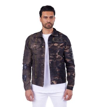 Kingz Jeansjacke Designer Nieten Totenkopf Militaryjacke