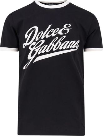 Dolce & Gabbana Homme, Tops, Noir, Taille: S T-shirt en coton avec imprim&eacute; floqu&eacute;