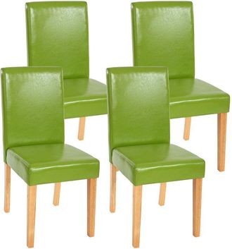 Hhg 4er-Set Esszimmerstuhl Stuhl Küchenstuhl Littau Kunstleder, grün, helle Beine