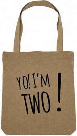 Fabulous Sac Shopping Tote Bag Aspect Lin - Yo! Im Two Anniversaire Celebration Cadeau Anglais Message Texte - Sac de Courses Toile Epaisse 360g Beige Naturel 