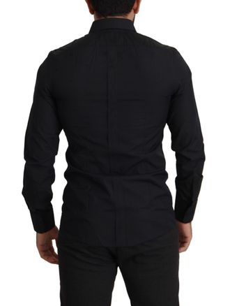 Dolce & Gabbana Mens Black Cotton Gold Slim Fit Dress Shirt