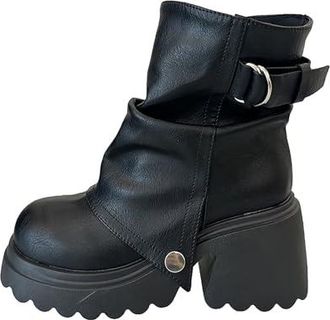 Generic Bottines courtes d&eacute;contract&eacute;es et &eacute;l&eacute;gantes pour femme - Couleur unie - Semelle &eacute;paisse - Confortables - R&eacute;sistantes &agrave; leau - &Agrave; enfiler - Pour f&ecirc;te, s