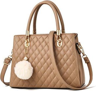 I Ihayner Sac à main en cuir pour femme avec poignée sur le dessus Sac à bandoulière pour femme avec pompon, kaki, 11