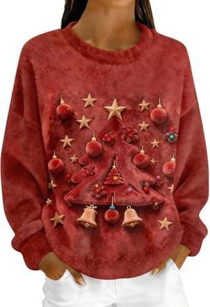 Generic Pull de Noël pour femme, pull mignon 3D avec imprimé renne et bonhomme de neige, arbre de neige, sweat-shirt de Noël en polaire imprimé graphique Père