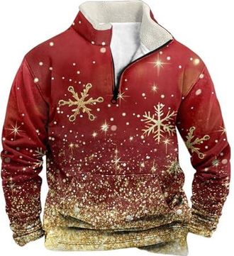 Generic Pull de Noël 2025 à fermeture éclair pour homme - Motif Fair Isle - Flocons de neige amusants - Renne - Doublure en polaire - Chaud - Pour lhiver, Rou