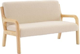 Sweeek Sweeek - Banquette scandinave enfant en bois et tissu bouclette beige 2 places