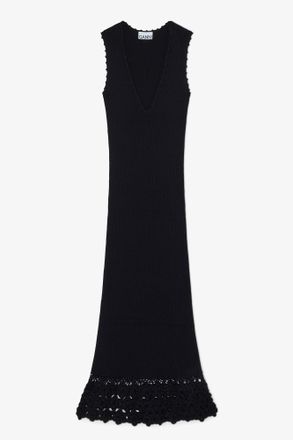 Ganni Robe longue crochet&eacute;e en coton Noir - Pour Femme