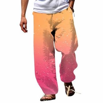 Generic Pantalon surdimensionn&eacute; en coton et lin pour homme - Pantalon d&eacute;contract&eacute; pour le printemps et l&eacute;t&eacute; - Pantalon l&eacute;ger, rose, XXL