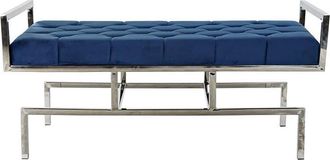 PEGANE Pegane - Banquette en velours bleu et pieds en acier - Longueur 97 x Profondeur 44 x Hauteur 46 cm