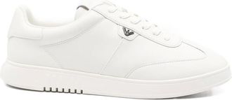 Emporio Armani Homme, Chaussures, Blanc, Taille: 43 EU Baskets en cuir avec plaque aigle