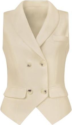 Allegra K Gilet élégant pour femme à double boutonnage châle revers gilet de costume sans manches Beige S