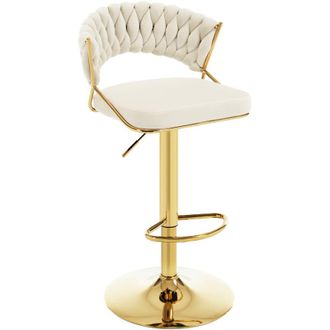 Woltu 1x Barhocker, Barstühle höhenverstellbar, 360° Drehstuhl, Küchenhocker mit geflochtener Rückenlehne Fußstütze, Tresenhocker aus Samt und Metall, Rosa