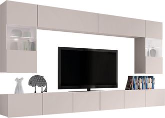 Mirjan24 Moderne Wohnwand Calabrini I, Anbauwand, Mediawand, H&auml;ngevitrine, TV Lowboard, Wandregal, Wohnzimmerschrank, Fernsehschrank (mit wei&szlig;er LED Beleuchtun