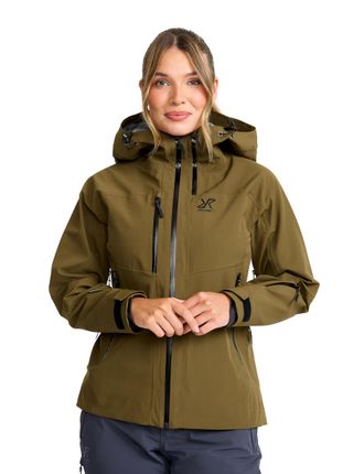 RevolutionRace Cyclone 3L Shell Jacket für Damen, Wasserdichte Jacke mit Recco-Reflektoren zum Wandern, Dark Olive, S