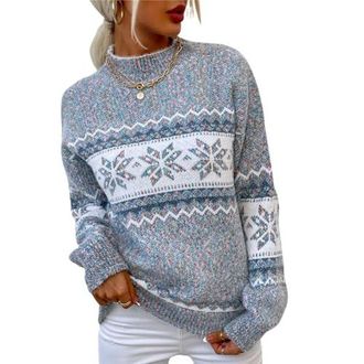 Generic Pull de No&euml;l d&eacute;contract&eacute; &agrave; manches longues et col rond pour femme Motif l&eacute;opard, gris, XL