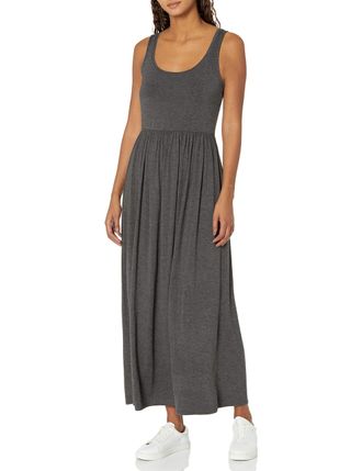 Amazon Essentials Damen Tailliertes Tanktop-Maxikleid(erhältlich in Übergröße), Dunkelgrau Meliert, XXL