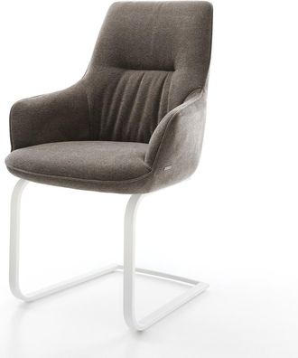 DELIFE Freischwinger Zelia-Flex mit Armlehnen Strukturstoff Soft Taupe Freischwinger flach Wei&szlig; Taschenfederkern, Esszimmerst&uuml;hle