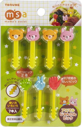 Torune CuteZCute 7-teiliges Bento Food Pick, B&auml;r/Kaninchen/Papier/Rock/Schere