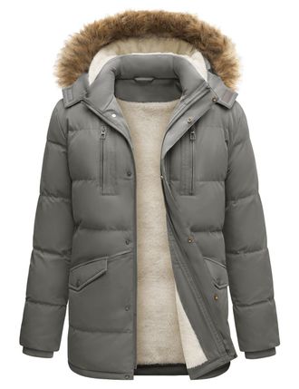 Heekpek Herren Winterjacke Outdoor Parka Jacken Lang Männer Warme Winddicht Wasserabweisend Fleece Gefüttert Wintermantel mit Kapuze, Grau, XXL