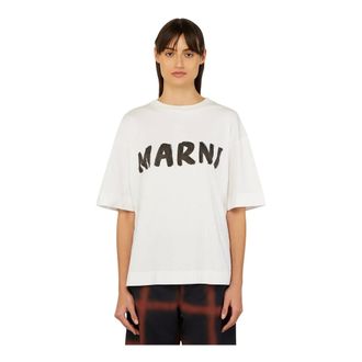 Marni Femme, Tops, Blanc, Taille: 34 FR Logo Print T-Shirt