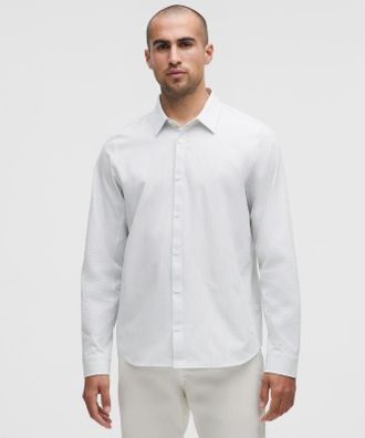 lululemon New Venture Langarmshirt er Slim Fit f&uuml;r M&auml;nner - Gr&ouml;&szlig;e XL in Proper Stripe White Heathered Starch Blue