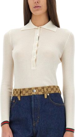 Gucci Cashmere-Silk Blend Polo Shirt - White