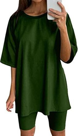 Generic Ensemble de 2 pi&egrave;ces pour femme 2026 - Ensemble de salon deux pi&egrave;ces - V&ecirc;tements assortis - T-shirt surdimensionn&eacute; - Taille &eacute;lastique - Short de motar
