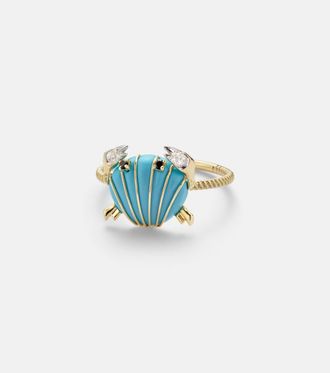 Yvonne L&eacute;on Yvonne L&eacute;on Ring Crabe Coquillage aus 9kt Gelbgold mit T&uuml;rkis und Diamanten
