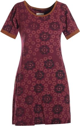 vishes Alternative Bekleidung - Kurzarm Damen Hippie T-Shirt Kleid Blumen Tunika Jerseykleid Baumwolle dunkelrot 36-38