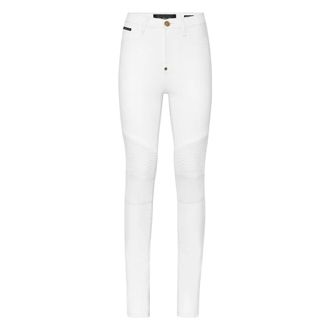 Philipp Plein Denim High Waist Biker - - Jeans - Damen - Wei&szlig; - W27