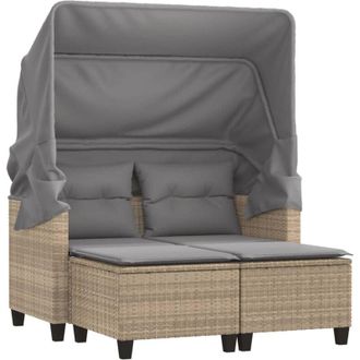 vidaXL vidaXL Gartensofa 2-Sitzer mit Dach und Hockern Beige Poly Rattan