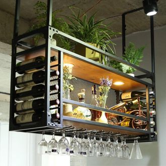 Generic Deckenmontiertes Vintage-Weinglas und Flaschenhalter mit Regal aus Glas f&uuml;r Bar und Restaurant