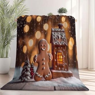 Generic Couverture Bonhomme en Pain dépices de Noël Maison en Pain Plaid Polaire 150 x 100 cm Halloween en Flanelle Lautomne, Couvertures et Plaids Chaude Dou