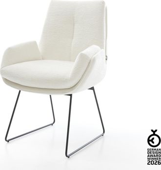 DELIFE Esszimmerstuhl Clea-Flex Boucl&eacute; Soft Beige Kufengestell Schwarz, Esszimmerst&uuml;hle