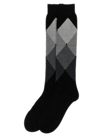 Ballantyne Diamond-Patterned Cotton Socks - Black