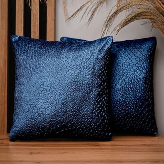 MG Design 2er Set Kissenbezüge 35 x 35 cm in Blau- mit Reißverschluss, Samt mit Tropfenprägung, sanfter Griff & pflegeleicht