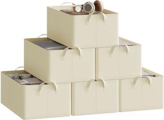Woltu Lot de 6 Boîtes de Rangement en Tissu, Paniers avec Poignées, Cubes Pliables et Empilables pour Armoire et Étagères, Crème, 47x28x20cm