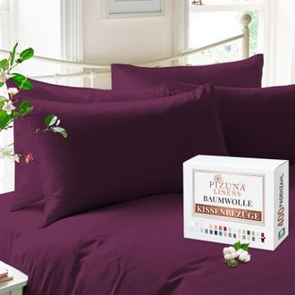 Pizuna Luxuri&ouml;ser Soft-Satin 2er Pack Kissenbezug 70 x 90 cm Bierige Pflaume, 400 Fadenzahl Baumwolle Kissenbez&uuml;ge, 100% Langstapel Baumwolle Nur Kissenbezug