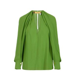 Elisabetta Franchi Bluse aus Viskose-Georgette mit Schmuckdetail - - Blouses & Shirts - Damen - Gr&uuml;n - 2XL