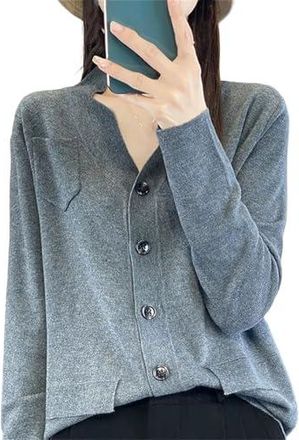 Generic Cardigan dhiver &agrave; col en V pour femme - Veste en tricot ample &agrave; manches longues, Gris, XL