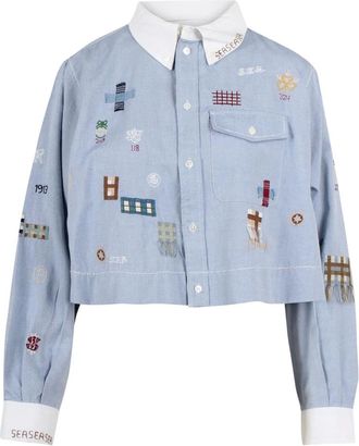 Sea NY Femme, Blouses et Chemises, Bleu, Taille: 38 FR Cropped Oxford Shirt